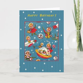 Vintage Space Travel Astronauts Birthday Card | Zazzle