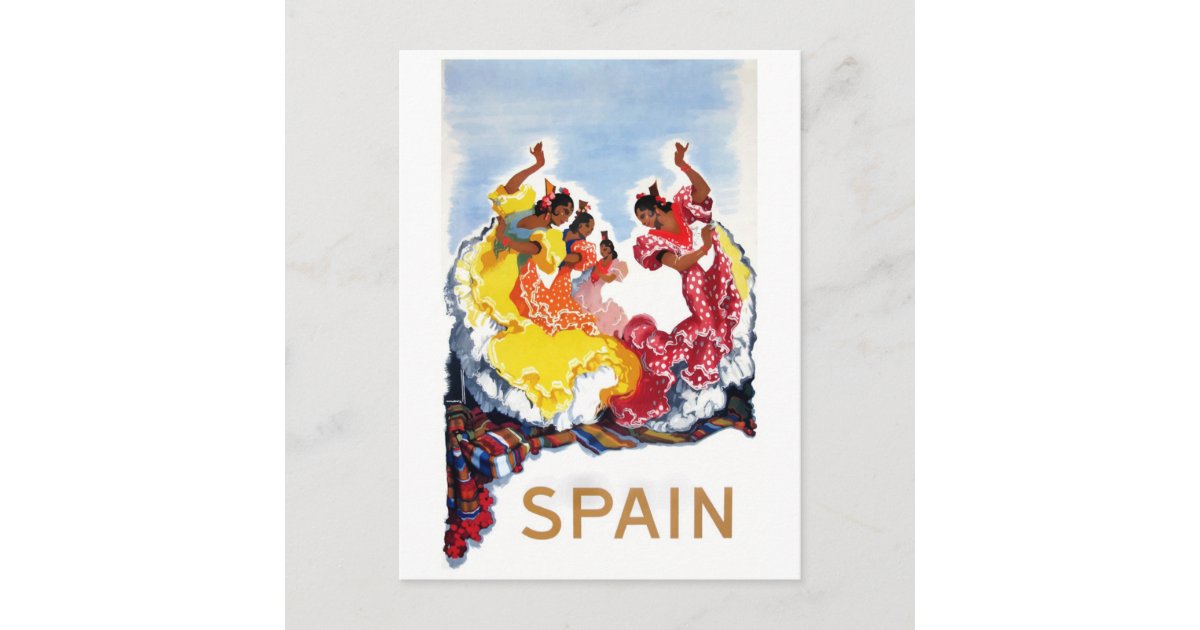 Vintage Spain Flamenco Dancers Travel Poster Postcard | Zazzle