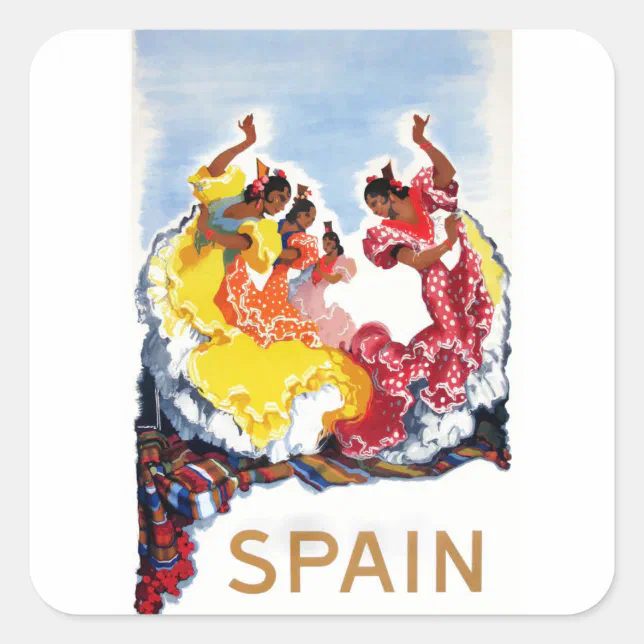 Vintage Spain Flamenco Dancers Travel Poster Square Sticker | Zazzle