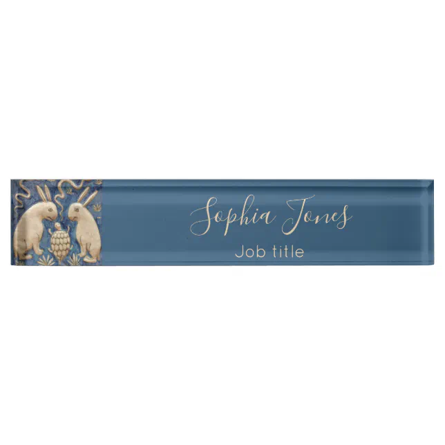 Vintage Spanish Tile Animal Rabbit Tortoise Blue Desk Name Plate | Zazzle