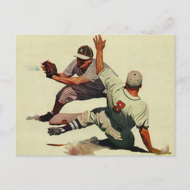 Vintage Sports Baseball, Player Sliding into Home Postcard | Zazzle