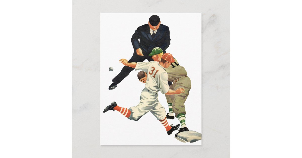 Vintage Sports Baseball Players Safe at Home Plate Postcard | Zazzle