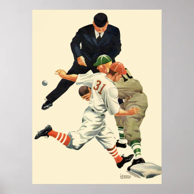 Vintage Sports Baseball Players Safe at Home Plate Poster | Zazzle