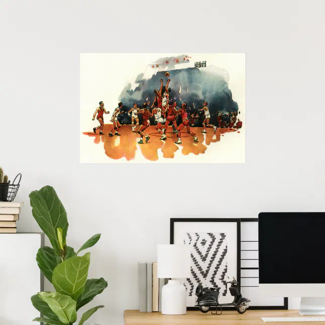 Vintage Sports Basketball Game, Basketball Players Poster | Zazzle