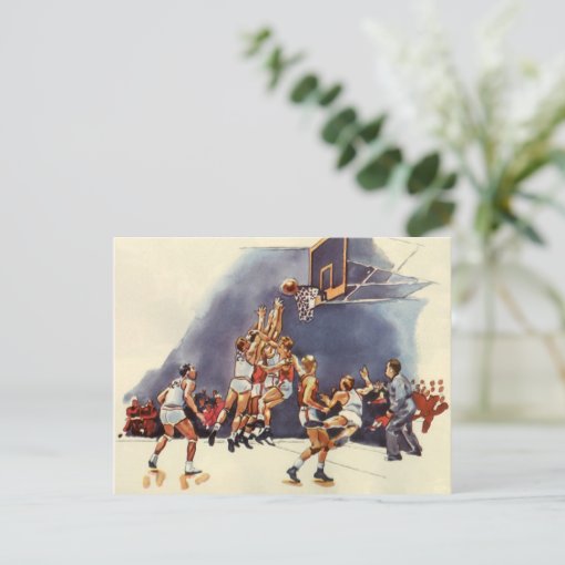 Vintage Sports Basketball, Players in a Game Postcard | Zazzle