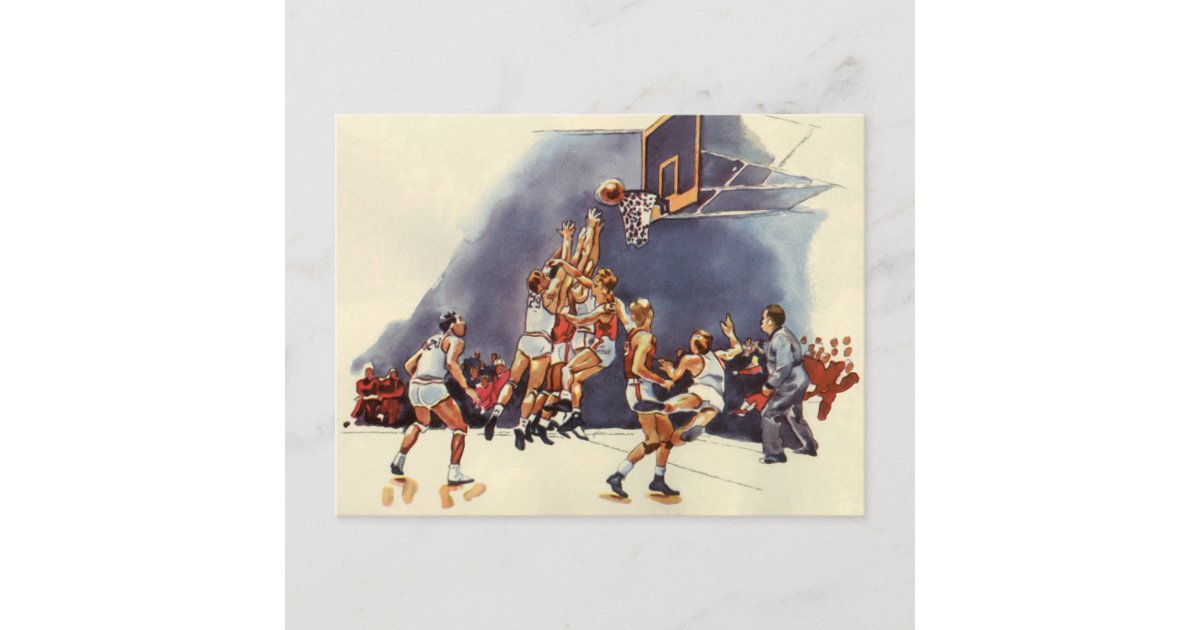 Vintage Sports Basketball, Players in a Game Postcard | Zazzle