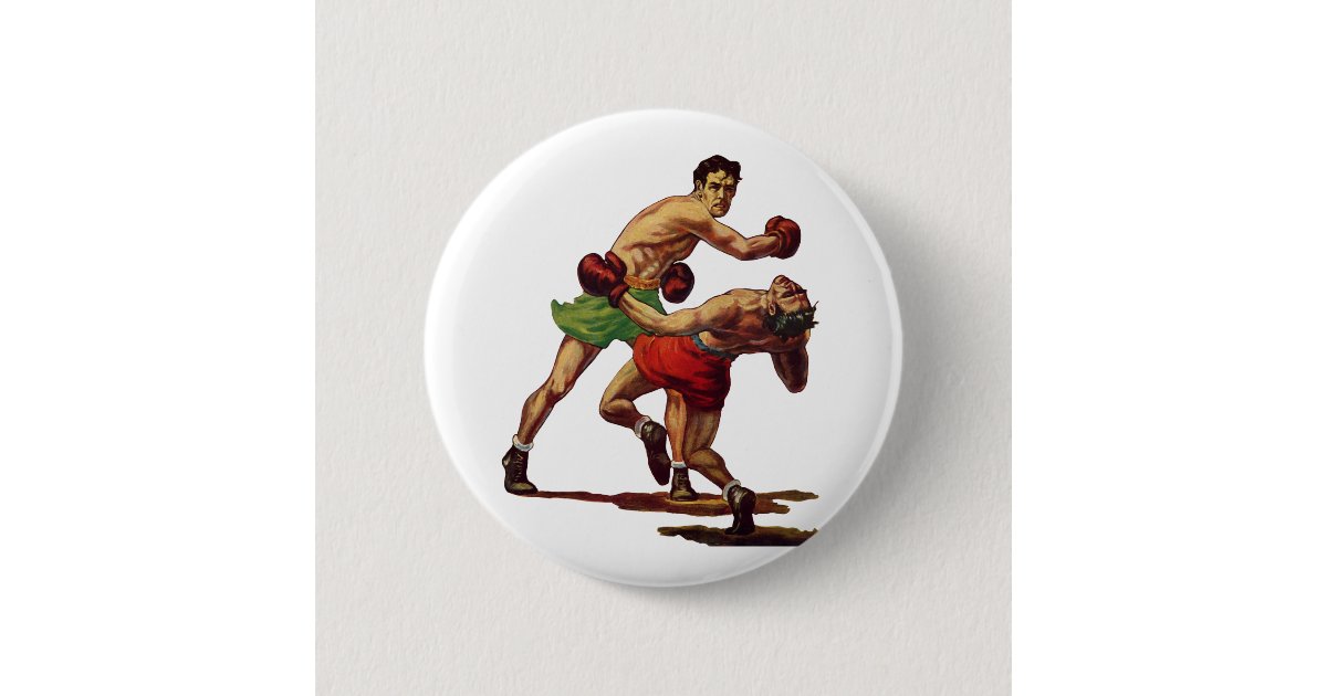Vintage Sports Boxing, Boxers in a Fight Button | Zazzle