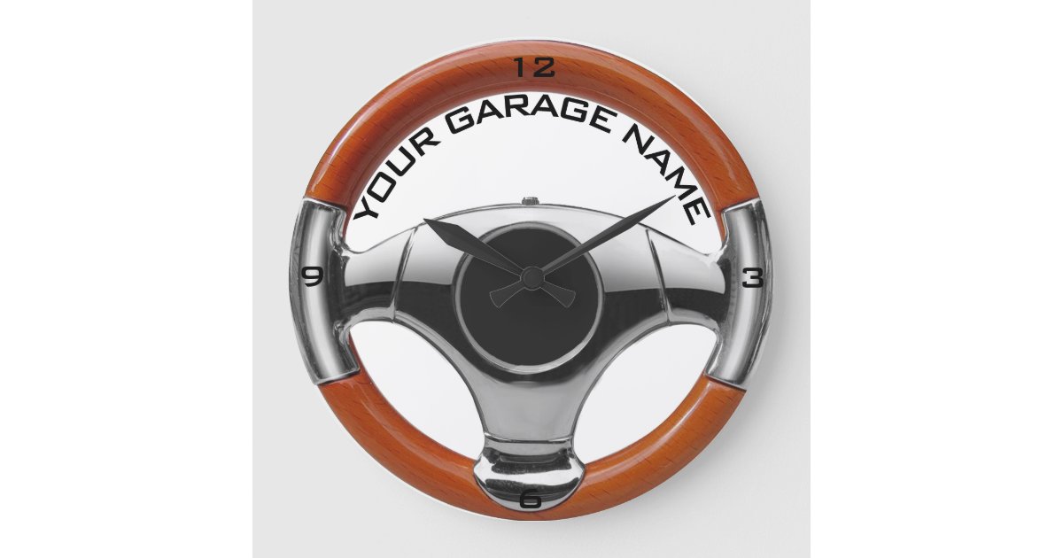 vintage sports car wood look steering wheel clock | Zazzle