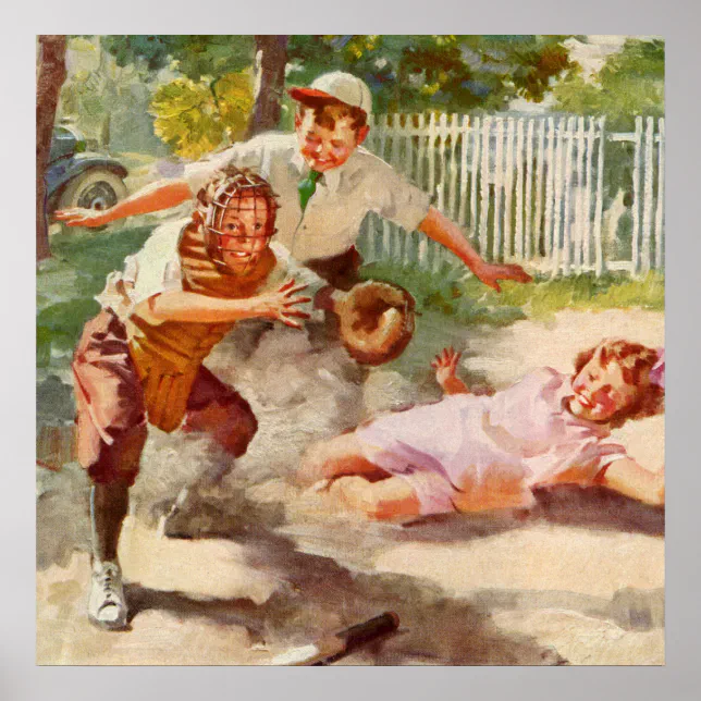 Vintage Sports, Children Play Stickball Baseball Poster | Zazzle