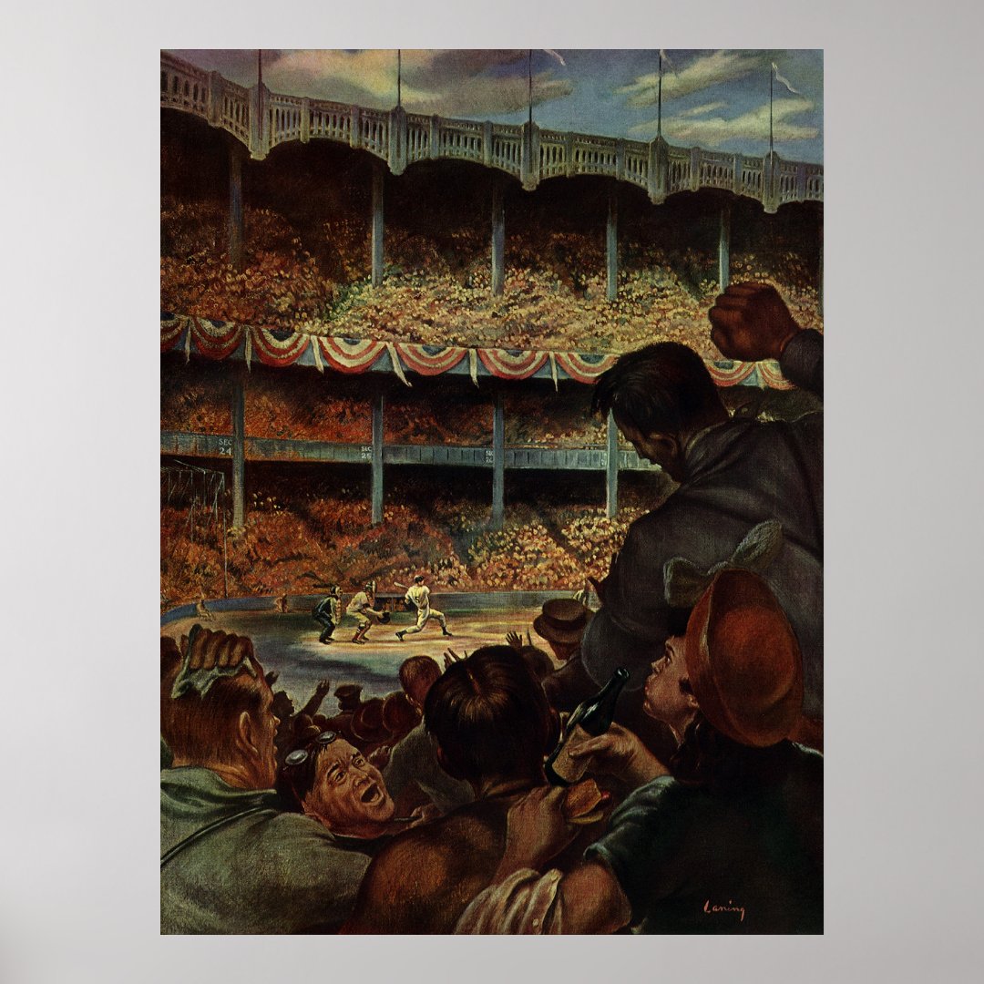 Vintage Sports Fans in a Baseball Stadium Poster | Zazzle