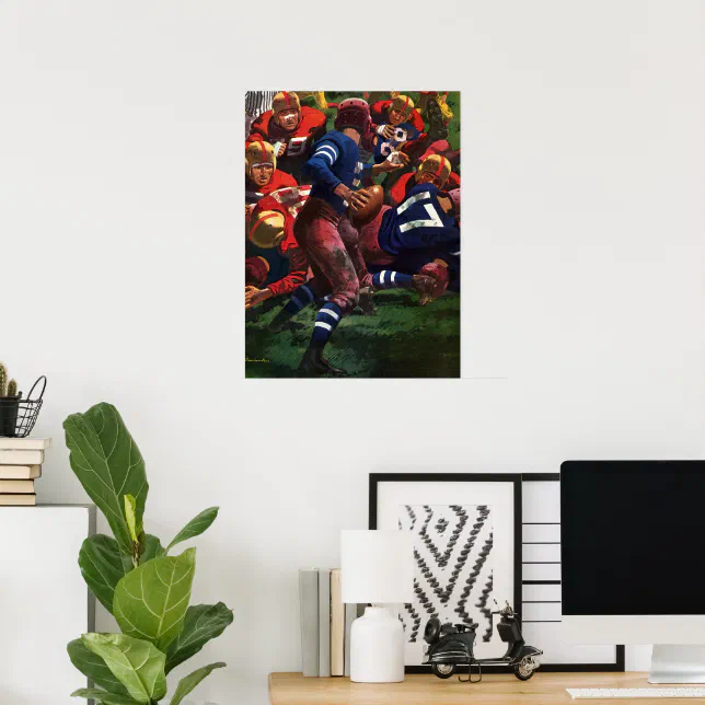 Vintage Sports Football Player Quarterback in Game Poster | Zazzle