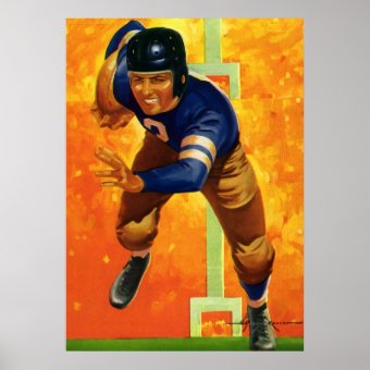Vintage Sports Football Player Quarterback Running Poster | Zazzle