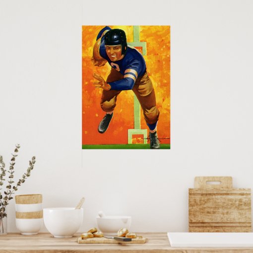Vintage Sports Football Player Quarterback Running Poster | Zazzle