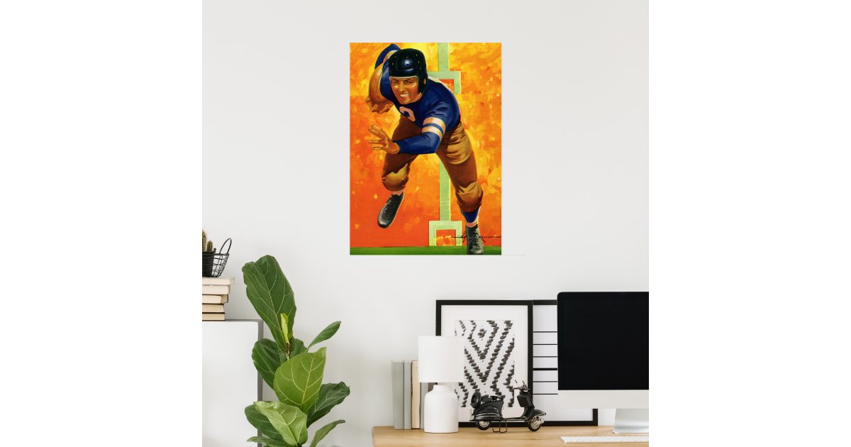 Vintage Sports Football Player Quarterback Running Poster | Zazzle