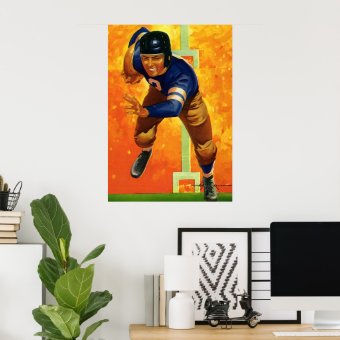 Vintage Sports Football Player Quarterback Running Poster | Zazzle