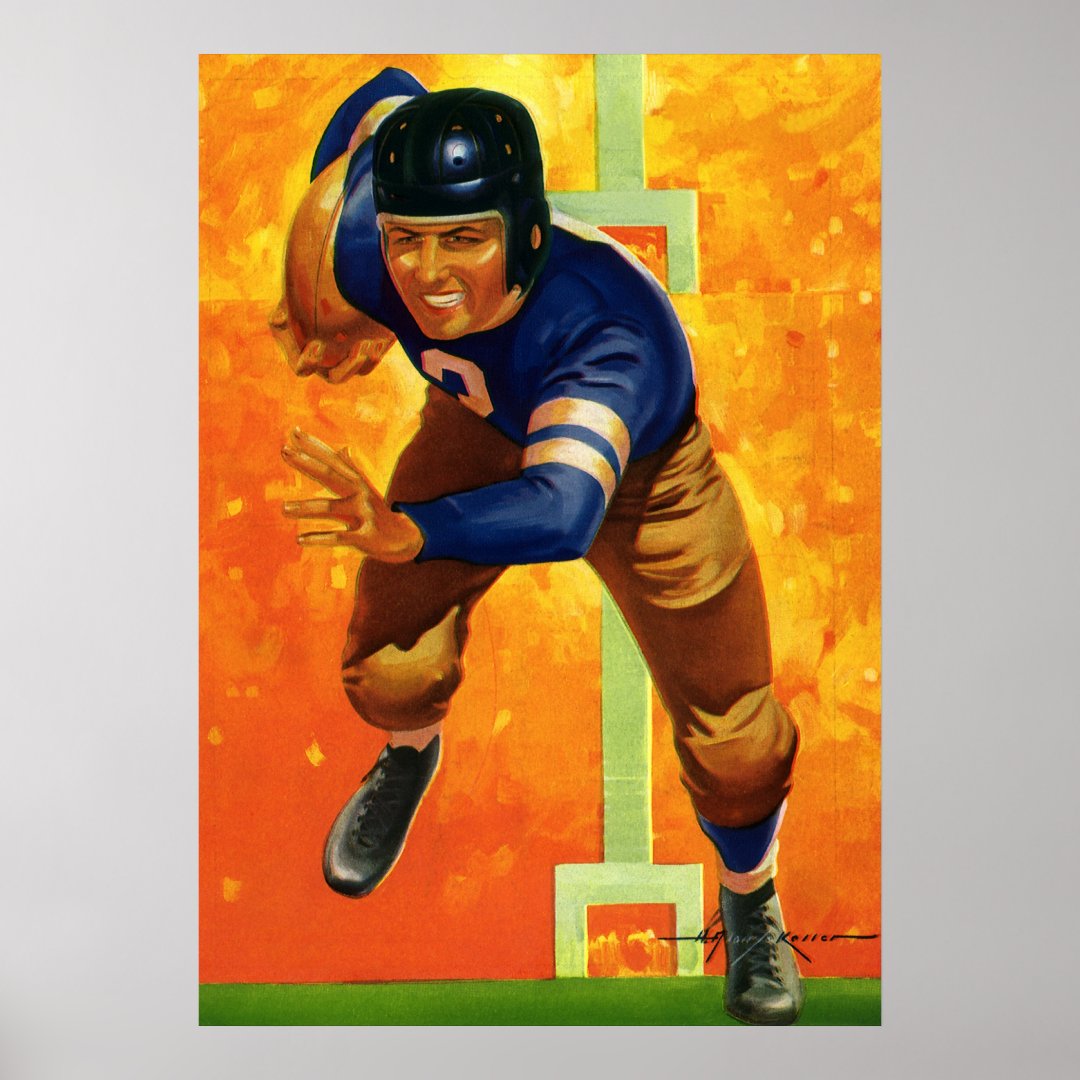 Vintage Sports Football Player Quarterback Running Poster | Zazzle