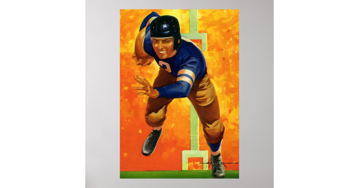 Vintage Sports Football Player Quarterback Running Poster | Zazzle