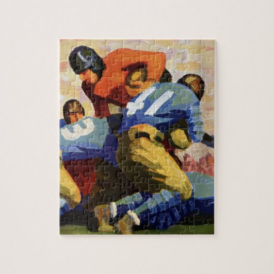 Vintage Sports, Football Players in a Game Jigsaw Puzzle | Zazzle.com