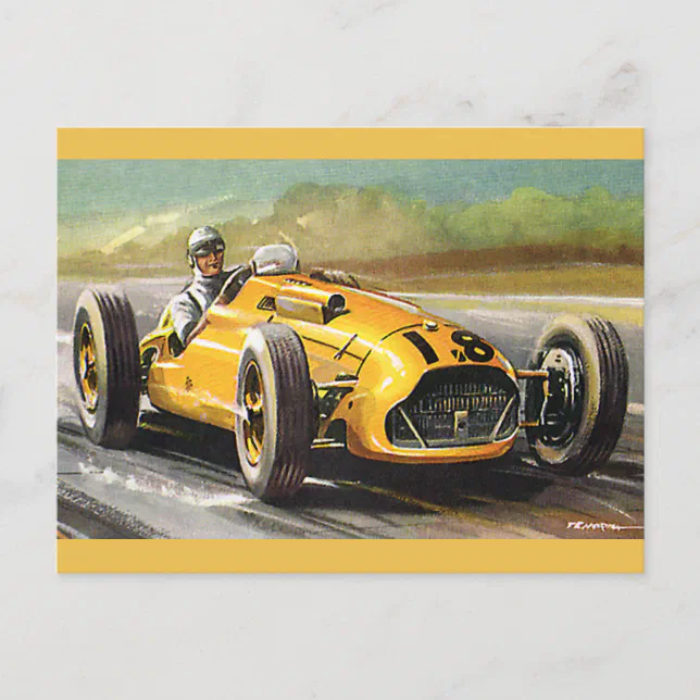 Vintage Sports Racing, Yellow Race Car Racer Postcard | Zazzle