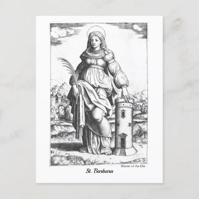 Vintage St. Barbara Medieval Saint Art Coloring Postcard | Zazzle