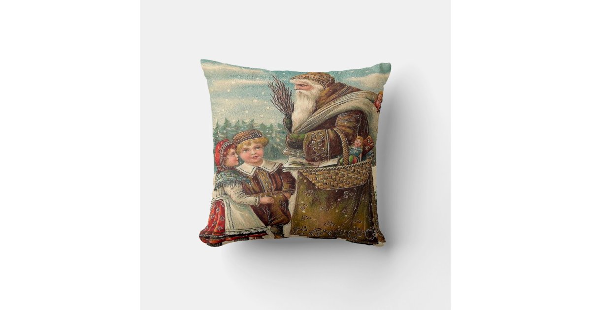 Vintage St. Nicholas and Kids Christmas Throw Pillow | Zazzle