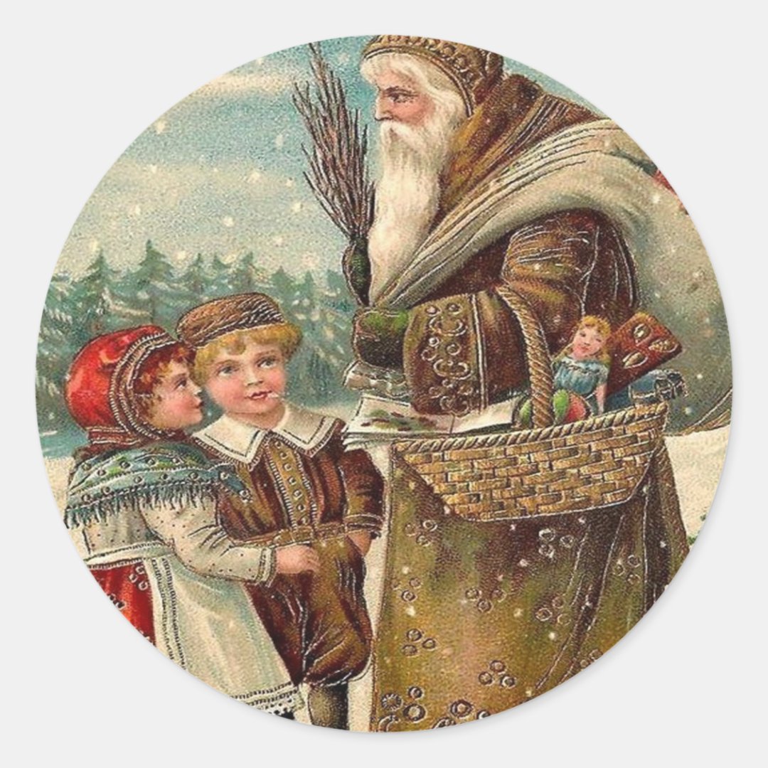 Vintage St. Nicholas with Kids Christmas Classic Round Sticker | Zazzle