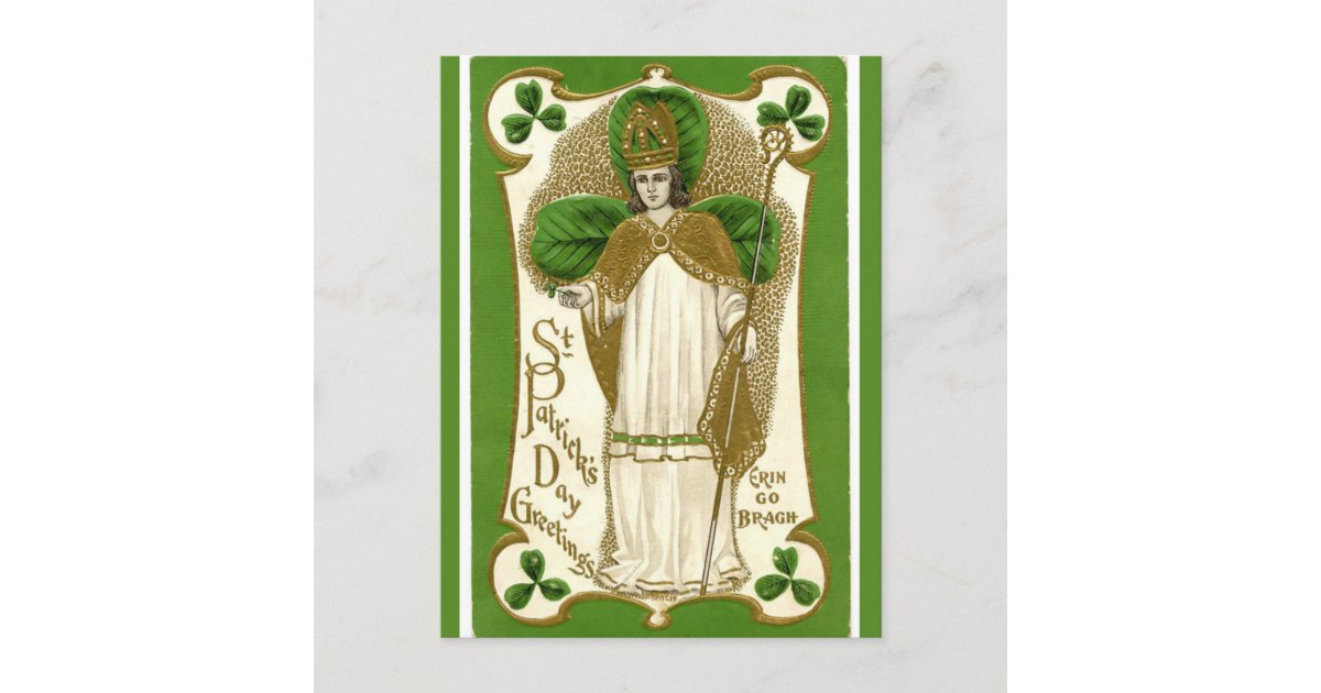 Vintage St Patrick With a Staff Postcard | Zazzle