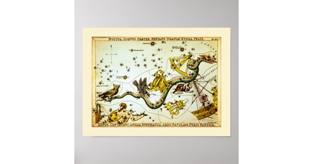 Vintage Star Map - Constellation Atlas Poster | Zazzle