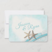 Vintage Starfish Lace and Ocean Blue Ribbon RSVP Card | Zazzle