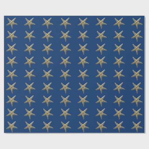 Vintage Starfish Sketch Navy Blue Wrapping Paper | Zazzle