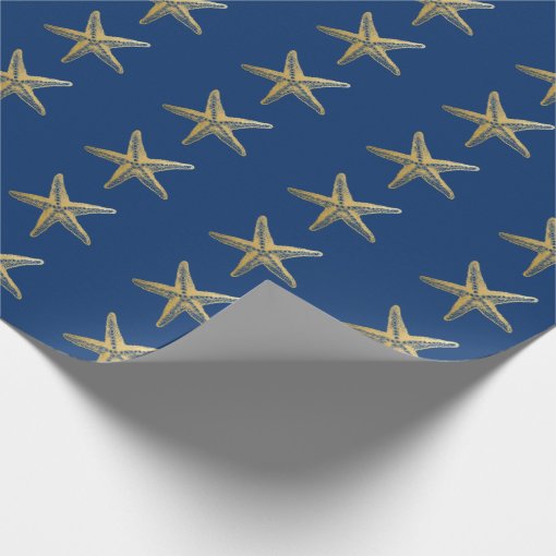 Vintage Starfish Sketch Navy Blue Wrapping Paper | Zazzle