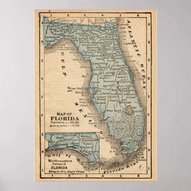 Vintage State of Florida Map Poster | Zazzle