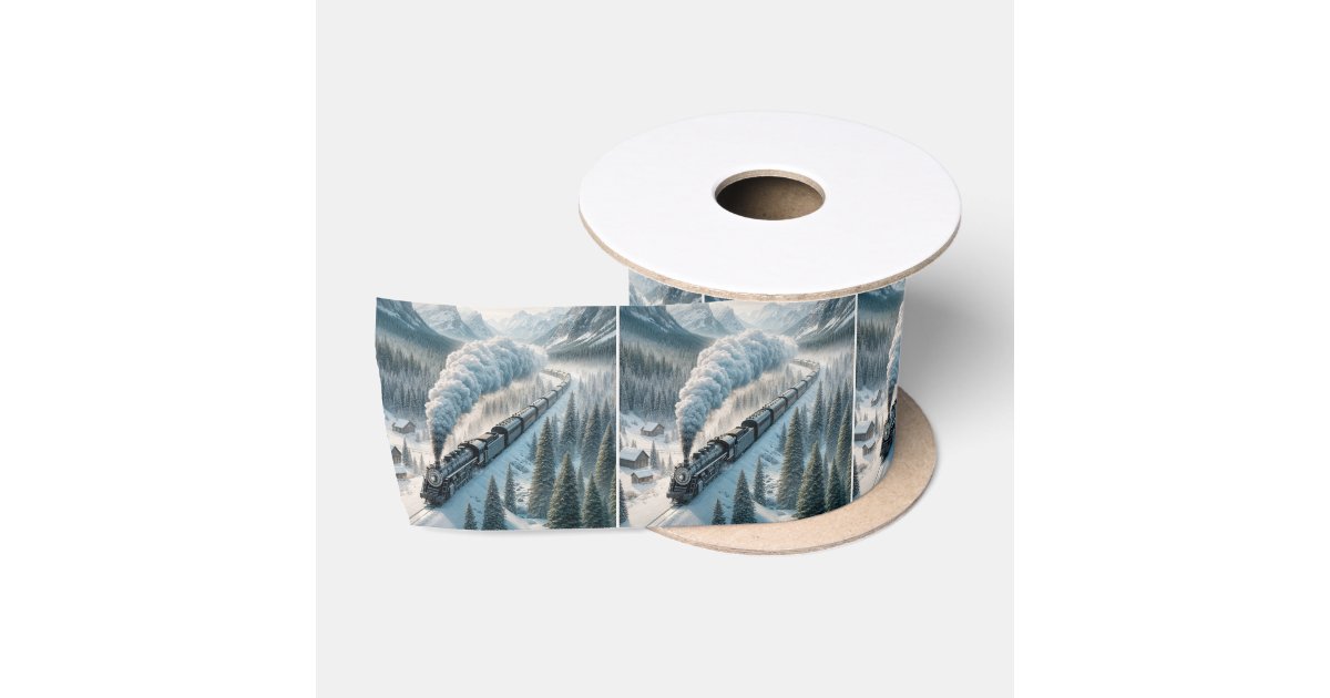 Vintage Steam Locomotive In Snowy Valley Satin Ribbon | Zazzle