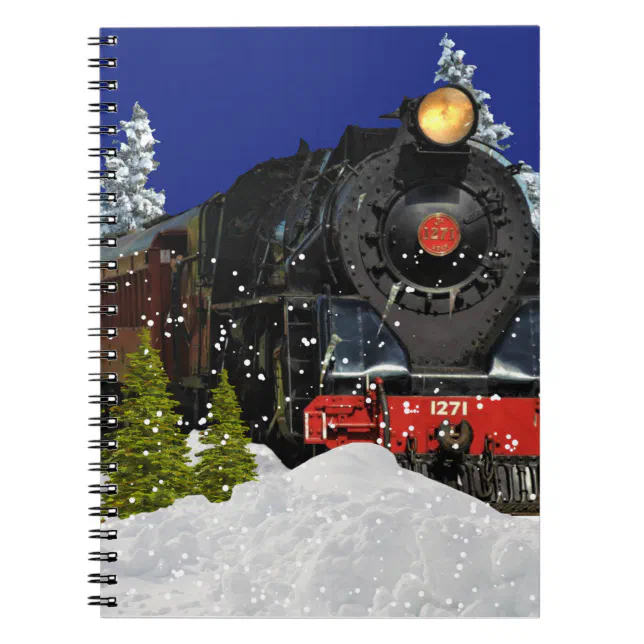 Vintage Steam Locomotive Train in Winter Snow Notebook | Zazzle