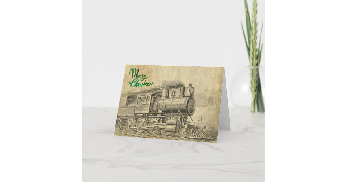 Vintage Steam Train Christmas Card | Zazzle