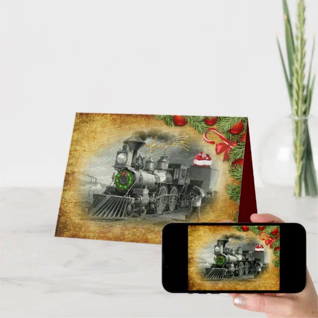 Vintage Steam Train Christmas Holiday Card | Zazzle