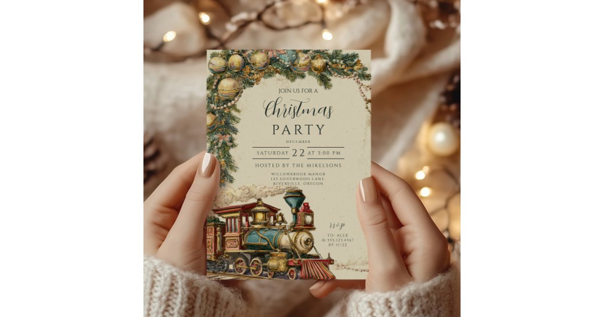 Vintage Steam Train Christmas Invitation | Zazzle