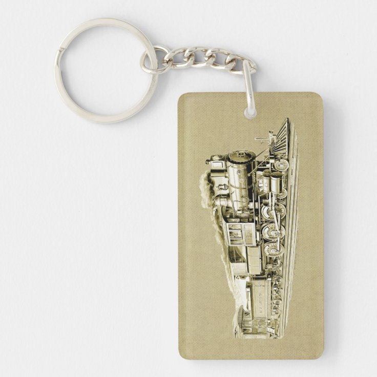 Vintage Steam Train Engine Locomotive Drawing Keychain | Zazzle
