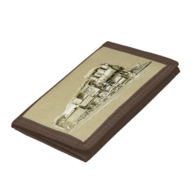 Vintage Steam Train Engine Locomotive Drawing Trifold Wallet | Zazzle