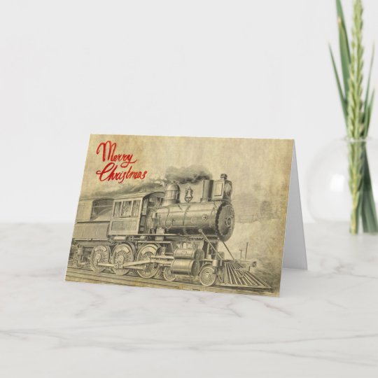 Vintage Steam Train illustration Christmas Card | Zazzle.com