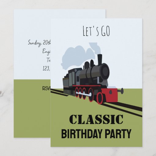 Vintage Steam Train on Railroad Track Art Birthday Invitation | Zazzle
