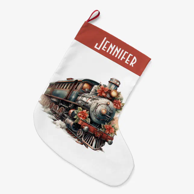 Vintage Steam Train Traditional Christmas Large Christmas Stocking | Zazzle