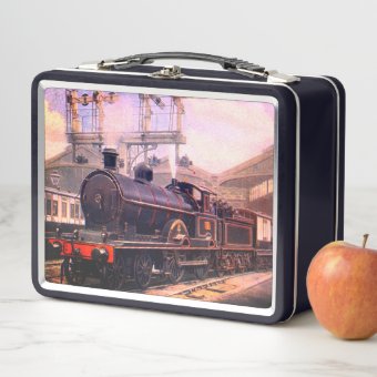 Vintage Steam Train Yard Metal Lunch Box | Zazzle