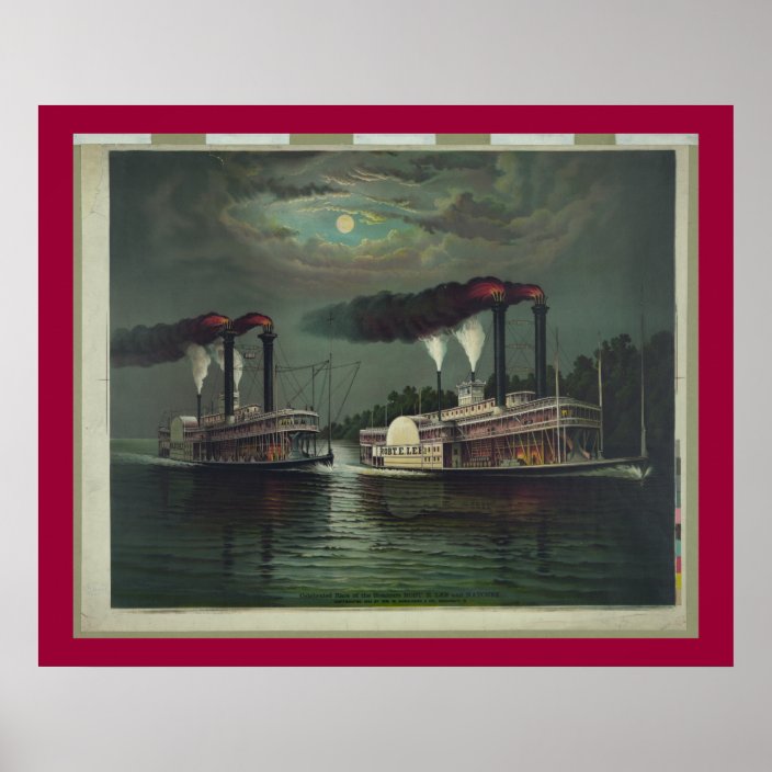 Vintage Steamboat On The Mississippi Lithograph Poster | Zazzle