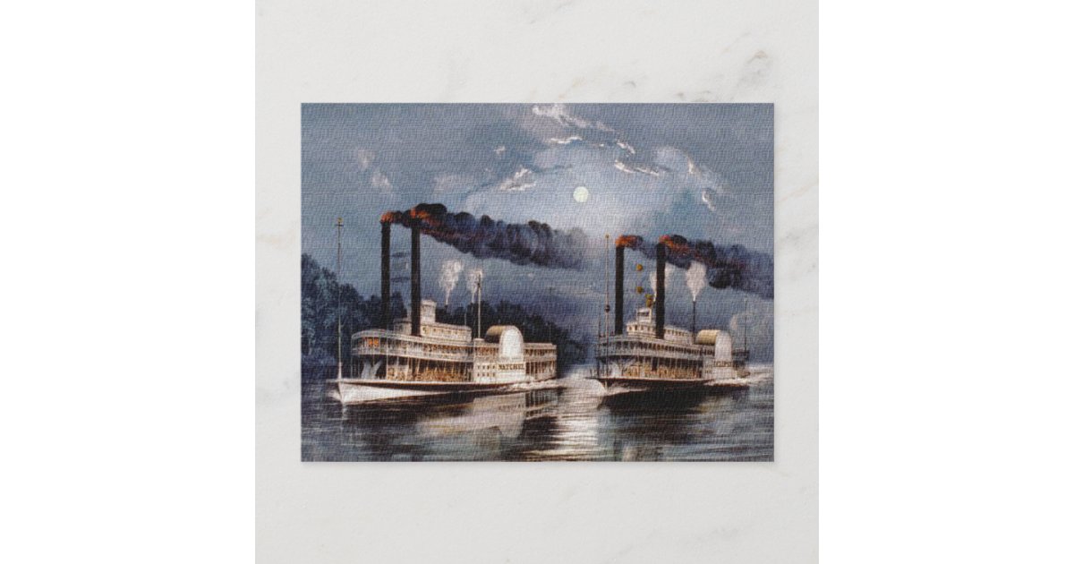 Vintage Steamboat Racing on Mississippi River Postcard | Zazzle
