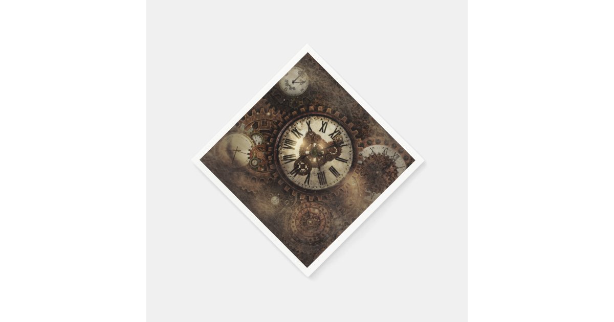 Vintage Steampunk Clocks Paper Napkins | Zazzle