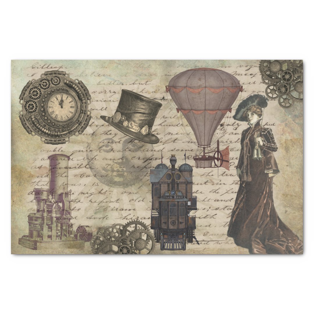 Vintage Steampunk Decoupage Victorian Grunge Gears Tissue Paper | Zazzle