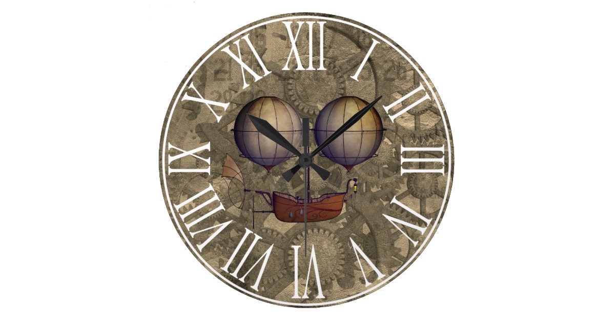Vintage Steampunk Dirigible Airship Large Clock | Zazzle