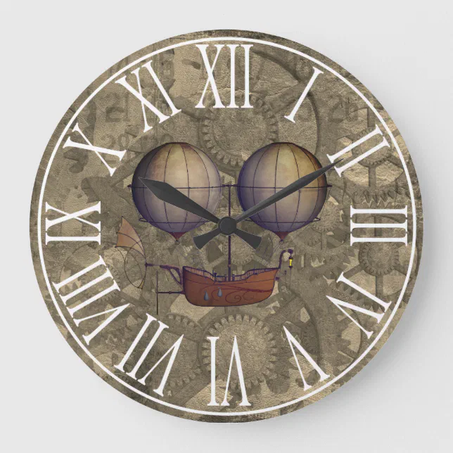 Vintage Steampunk Dirigible Airship Large Clock | Zazzle