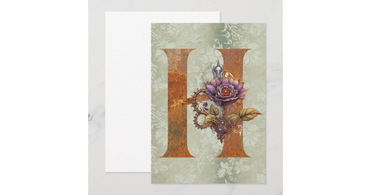 Vintage Steampunk Floral Letter H Note Cards | Zazzle
